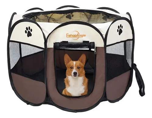Corral Para Mascotas Portatil Perro Gato Café/beige | Cuotas sin interés