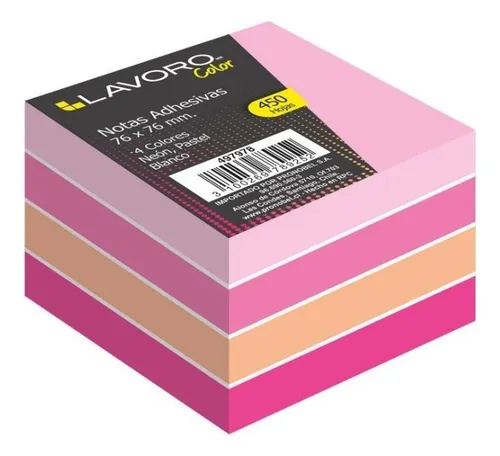 Notas Adhesivas Lavoro 75x75 Mm 450 Hojas 4 Colores Rosado Mercadolibre