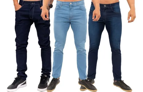 Kit 3 Calça Jeans Sarja Masculina Skinny Slim Lycra Colorida