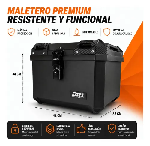 Maletero Baul Moto Dr1 45lt Espaldar Base Y Obsequio | Cuotas sin interés