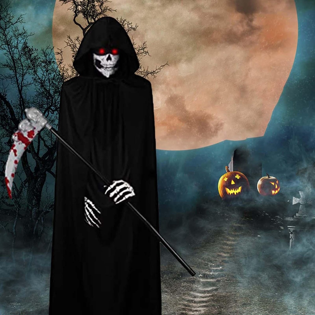 Conjunto De Fantasia De Ceifador De Halloween Com Capuz Capa ... Conjunto De Fantasia De Ceifador De Halloween Com Capuz Capa ...