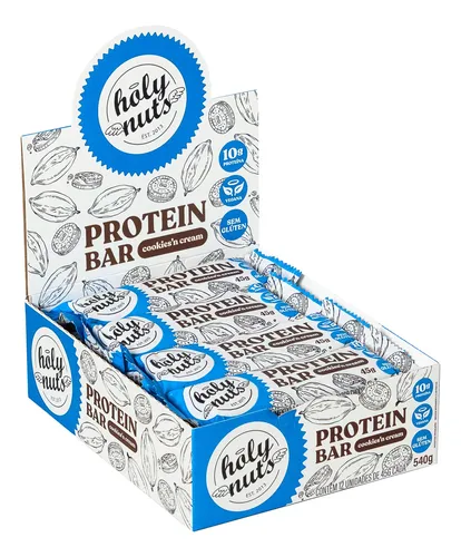Barra De Proteina Vegana Holy Nuts Cookies'n Cream 45g 12un | Frete grátis Barra De Proteina Vegana Holy Nuts Cookies'n Cream 45g 12un | Frete grátis