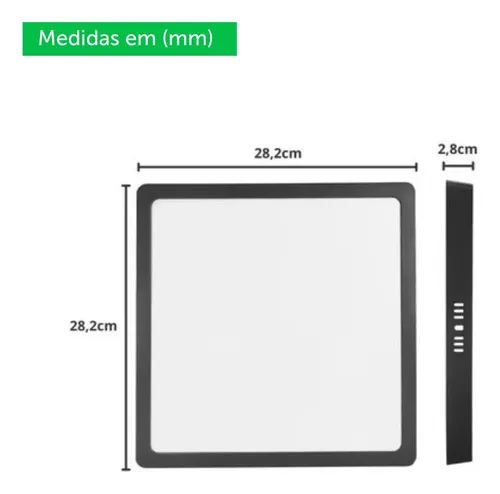 Kit 8 Luminária Plafon Led 24w Teto Quadrado Preto Sobrepor | Frete grátis