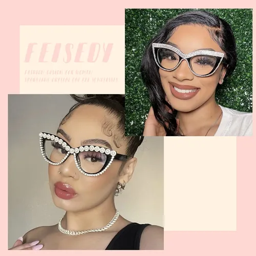 Feisedy Gafas Diamante Anti Luz Azul Ojo De Gato Para Mujer | Envío gratis