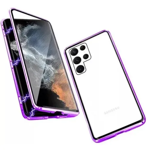 Funda Magnética Para Galaxy S22 Vidrio Templado Doble Color Violeta