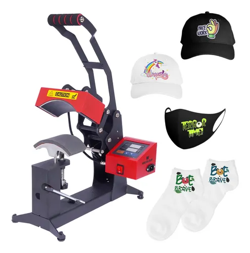 Estampadora Semiautomática Mecolour Prensa Para Bonés Roja Y Negra 110v