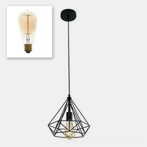 Luminaria Pendente Aramado Diamante Preto Completa | Parcelamento sem juros Luminaria Pendente Aramado Diamante Preto Completa | Parcelamento sem juros
