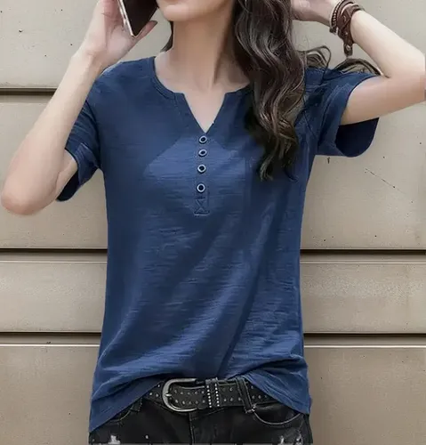 Blusa De Algodón De Manga De Color Sólido Casual For Mujer | MercadoLibre