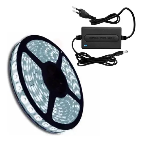 Tira Led C 5m 5050 De Color Blanco Frío Con Silicona Y Fuente De Luz De