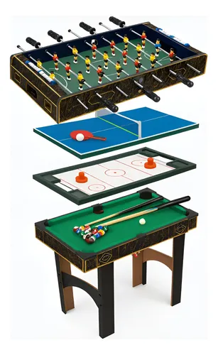 Mesa Multijuegos Futbolito 4 En 1 Hockey, Billar, Ping Pong Negro ...