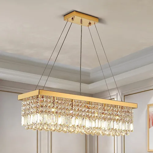 Siljoy Rectangular Crystal Chandelier 6-light Modern Gold Cr | Meses ... Siljoy Rectangular Crystal Chandelier 6-light Modern Gold Cr | Meses ...