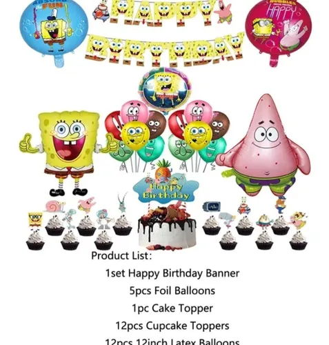 Set Cumpleaños Decoración Globos Bob Esponja 31 Piezas Cuotas Sin Interés