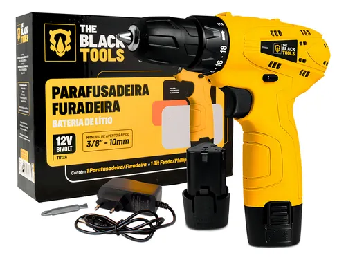 Parafusadeira Furadeira Sem Fio De 10mm 3/8 Tb-12a 1 Bateria Lítio 12v The Black Tools cor Amarelo