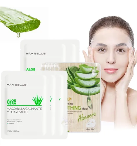 Pack 10 Máscara Facial Hidratante Calmante De Aloe Vera Cuotas Sin