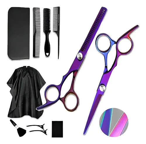 Kit De Barberia Peluqueria Salon Capa Tijeras Cepillo Peines Estuche ...