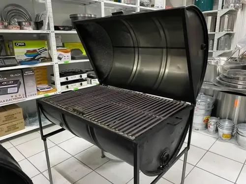 Asador Grande De Tambo De 200 Litros Parrilla De 60x90 Cm Negro