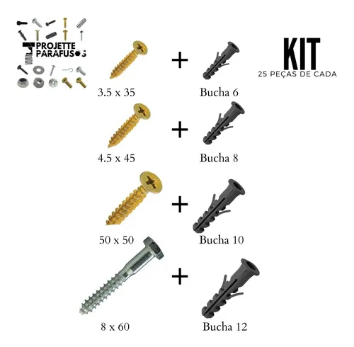 Kit Parafusos Com Bucha Medidas Das Buchas 6 8 10 E 12