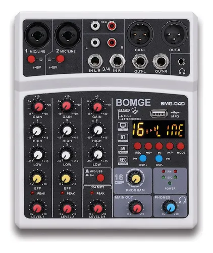 Mezcladora De Audio Bomge 04d 4 Ch Con 16 Efectos -blanco | Envío gratis