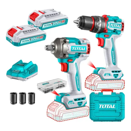 Kit Total 20v Tckli20286-7 Taladro Percutor + Llave Impacto Turquesa Y ...