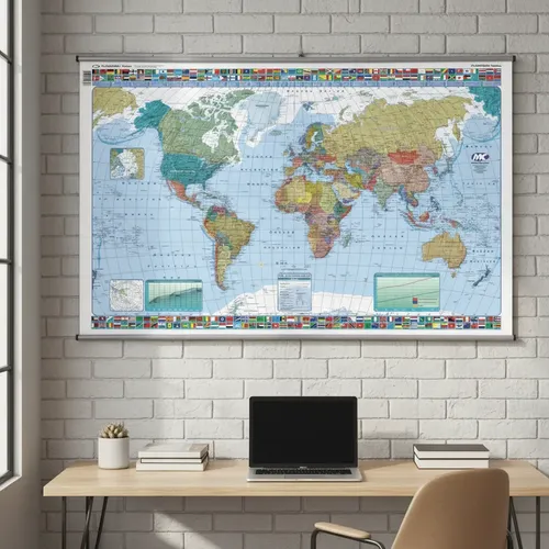Mapa Planisferio Físico/político 95x130cm - Varillado | MercadoLibre