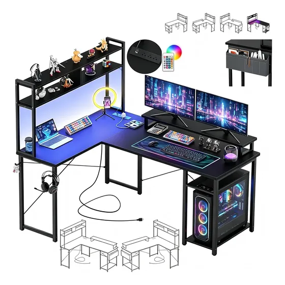 Escritorio Gamer Escritorio En L Con Cajones Carga Usb Led | MercadoLibre