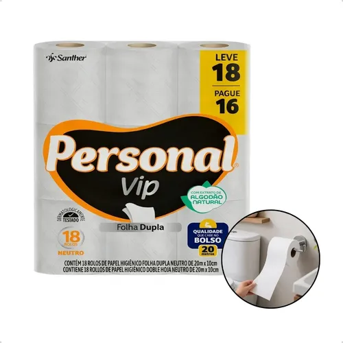 Papel Higiênico Personal Vip Folha dupla Neutro Menos com 12 unidades ...
