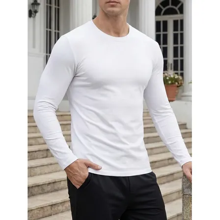 Playera Manga Larga Hombre Cuello Redondo Básica Lisa Casual