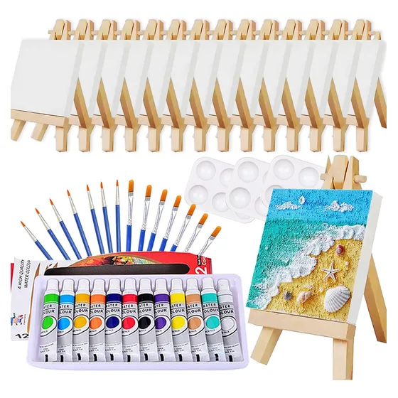 12 Piezas De Mini Caballete,lienzo Con 12 Pinturas Acrilicas ...