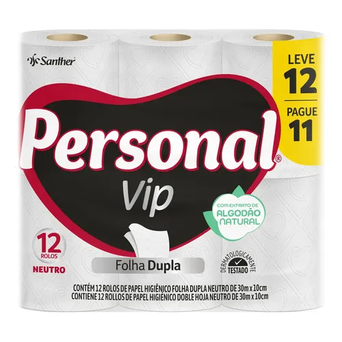 Papel Higiênico Personal Vip Folha dupla Neutro Menos com 12 unidades ...