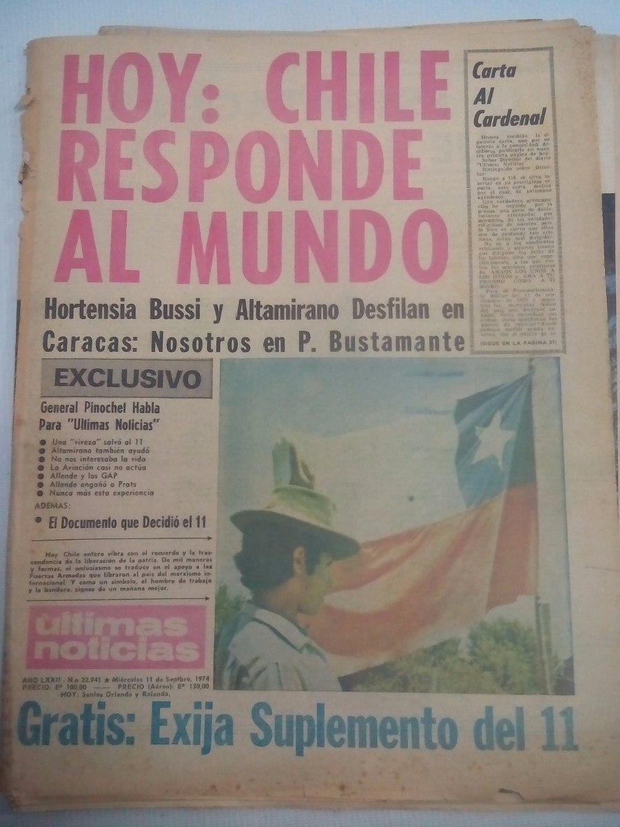 Diario Las Ultimas Noticias Chile Responde Al Mundo 11 Sept - $ 7.000 ... Diario Las Ultimas Noticias Chile Responde Al Mundo 11 Sept - $ 7.000 ...