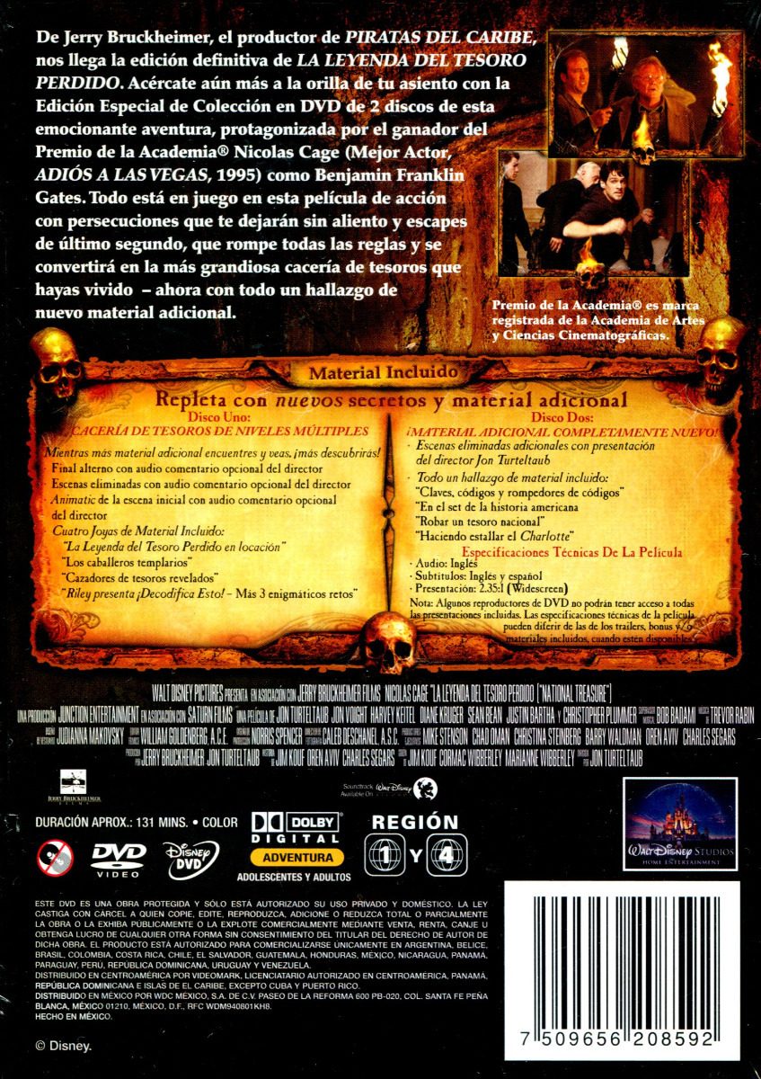 Dvd Leyenda Del Tesoro Perdido 2 Dvd´s National Treasure 249 00