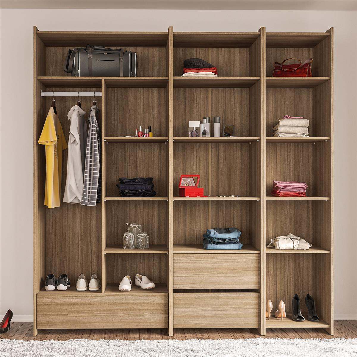 Guarda Roupas Prateleiras Closet Castanho - Politorno - R$ 1.198,90 em ...