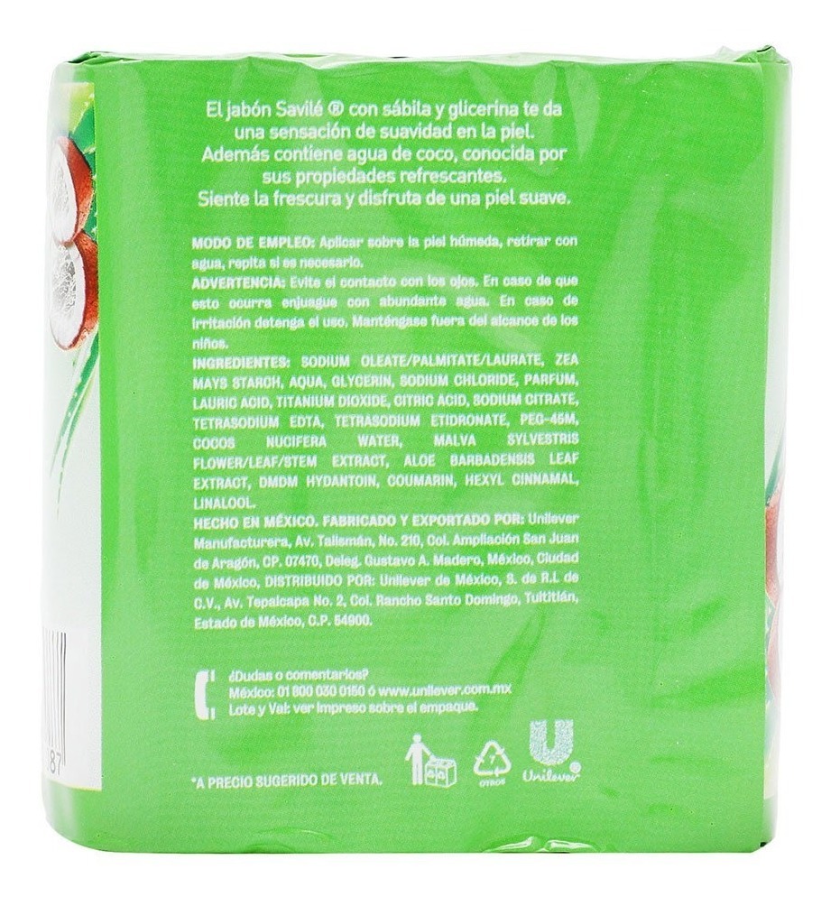 Jabón Savilé Sabila Y Agua De Coco 3 Piezas De 100 Gr. - $ 21.72 en ... Jabón Savilé Sabila Y Agua De Coco 3 Piezas De 100 Gr. - $ 21.72 en ...