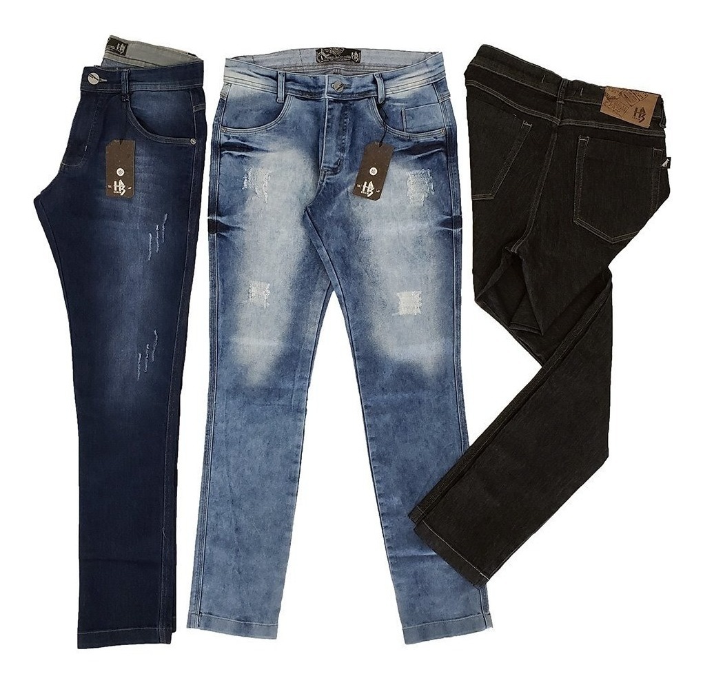 Kit 03 Calças Jeans Masculina Slim Skinny Alta Qualidade R 122 00
