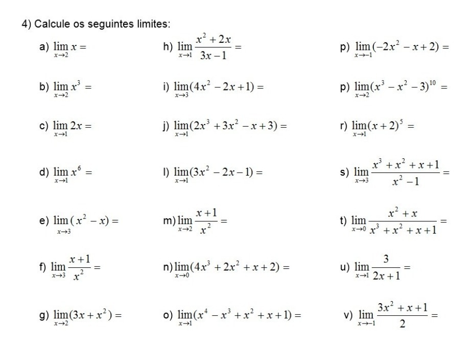 Tabela De Limites