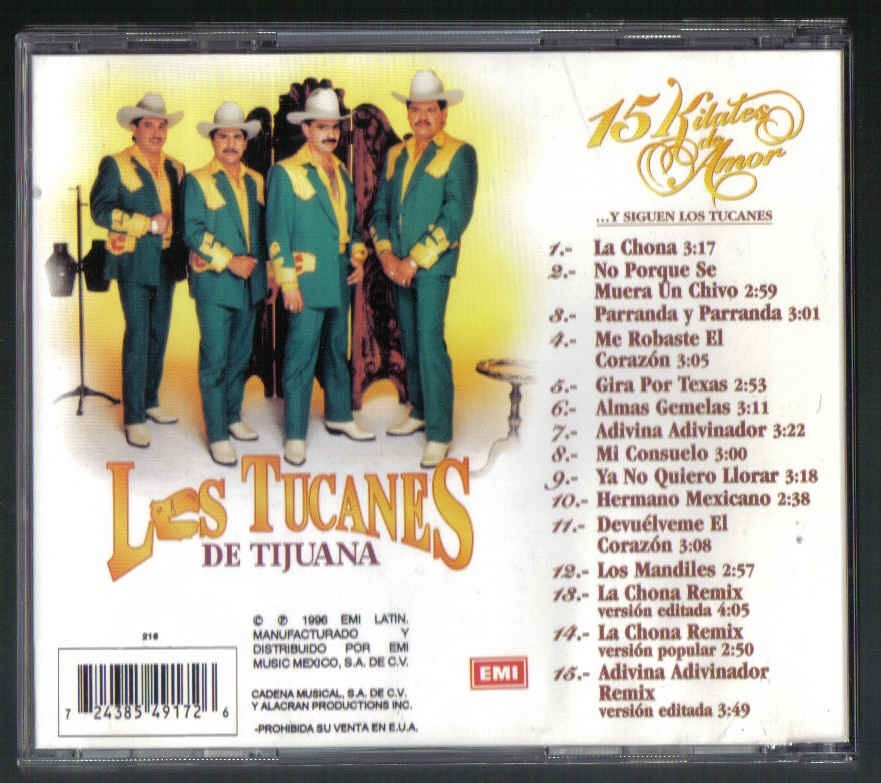 Los Tucanes De Tijuana 15 Kilates De Amor Cd 1996 Bfn 19999 En Mercado Libre