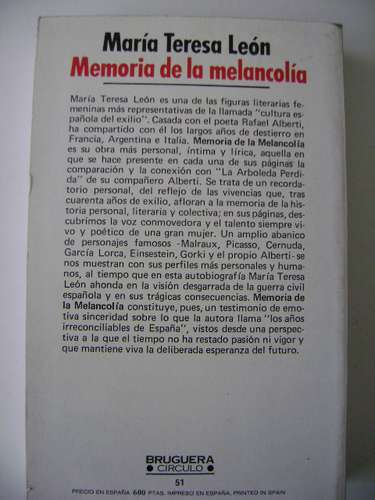 Memoria De La Melancolía, De María Teresa León. Ediciones Br - $ 6.000 ... Memoria De La Melancolía, De María Teresa León. Ediciones Br - $ 6.000 ...