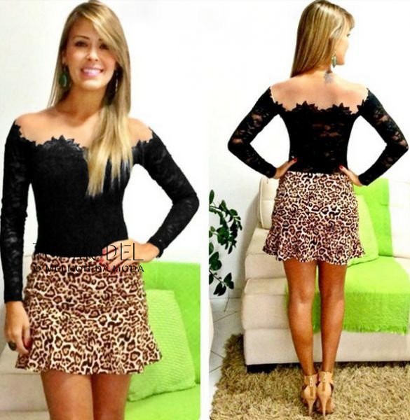 Mini Saia Onça Em Neoprene Saia Sino Peplum Roupas Femininas R 2990 Em Mercado Livre