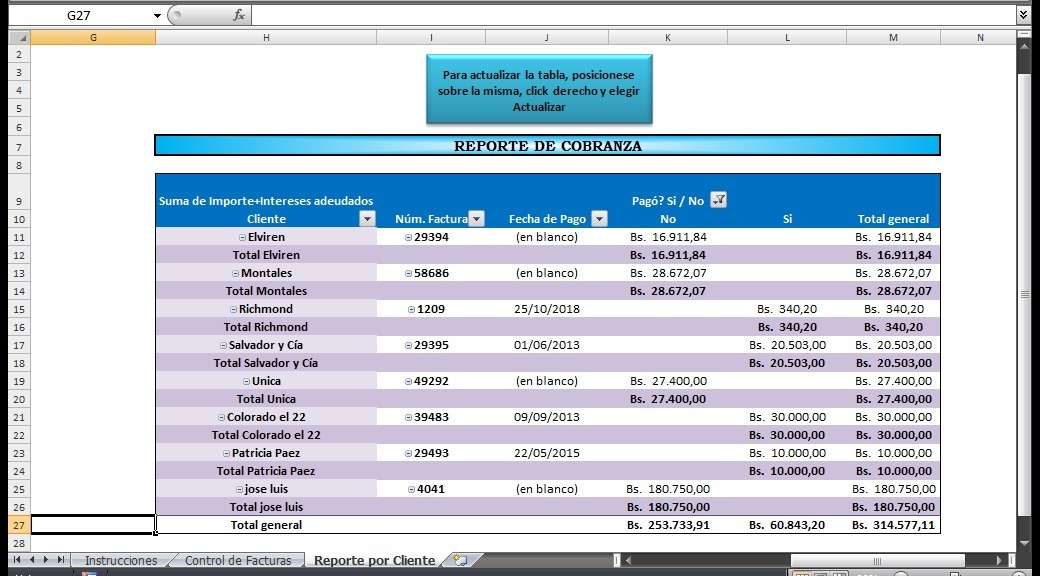 Plantilla En Excel Control De Cobro De Facturas - Bs. 1.500,00 en ... Plantilla En Excel Control De Cobro De Facturas - Bs. 1.500,00 en ...