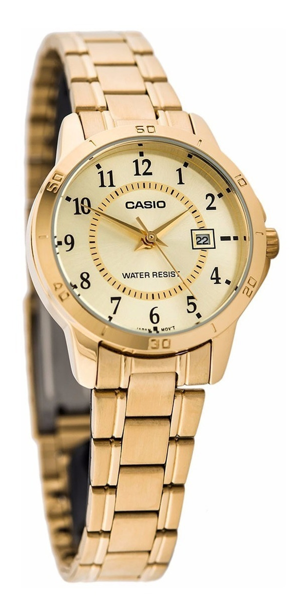 Reloj Casio Dama Ltp V004 Dorado Fechador Cristal Mineral 94900 En Mercado Libre