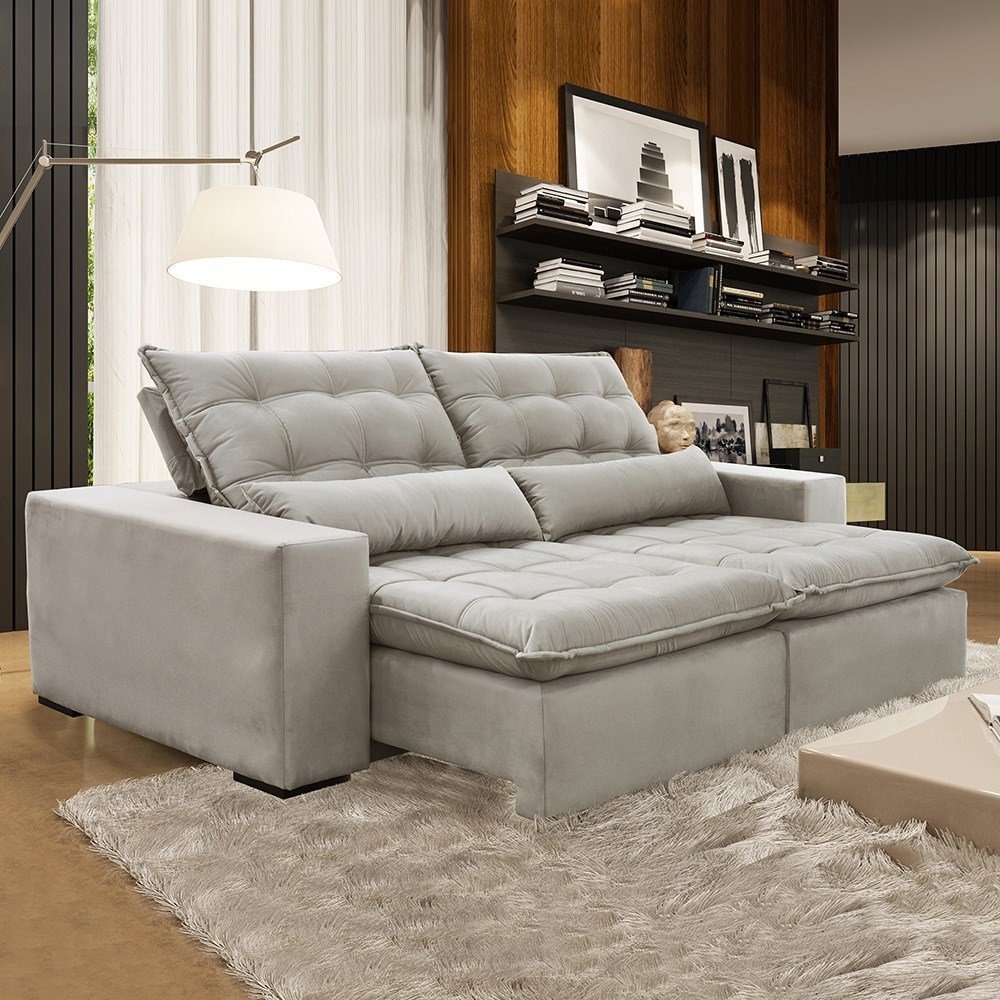 Sofá Retrátil E Reclinável 3 Lugares Siena Móveis Cinza R 2 830 90