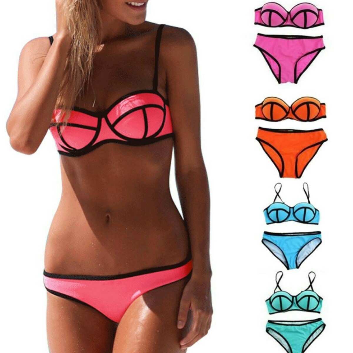 Trajes De Baño Mujer Push Up Bikinis Tipo Neopreno 399 00 En