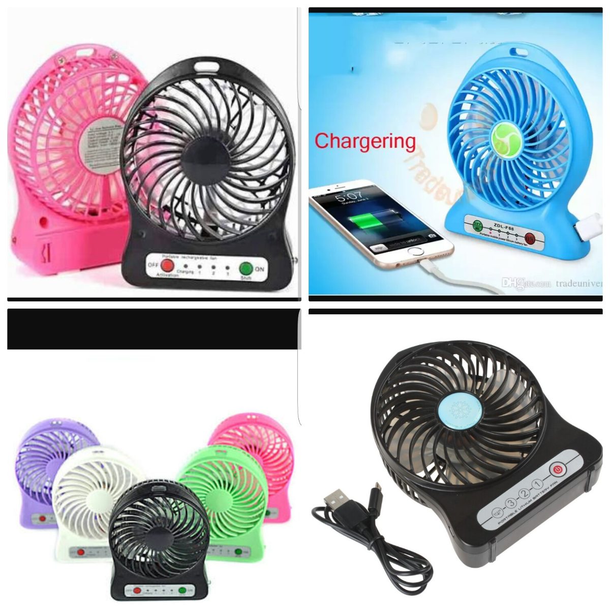 Ventilador Portatil Recargable Usb 3 Velocidades Con Lampara 90 00
