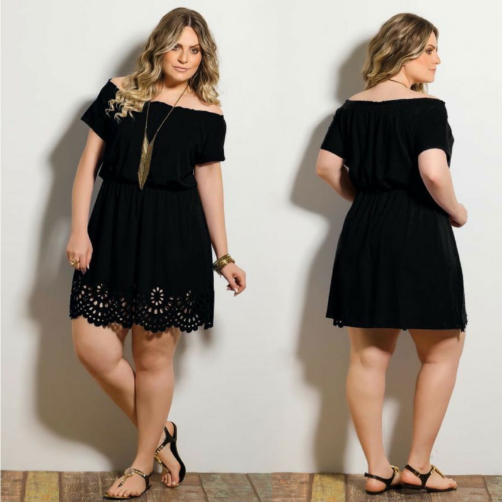 Vestido Curto Casual Plus Size Ciganinha Preto Promoção R 149 99 Em