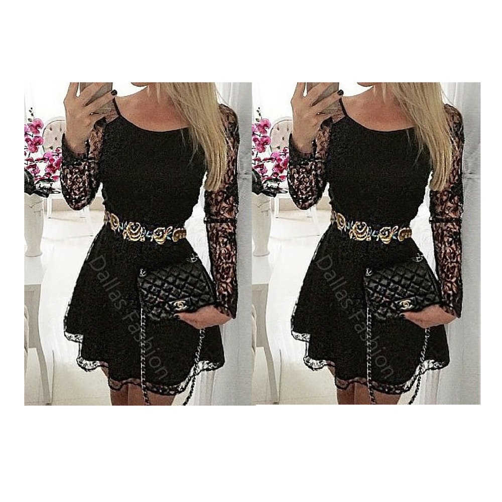 Vestido De Festa Manga Longa Renda Curtos Preto Formatura R 170 00
