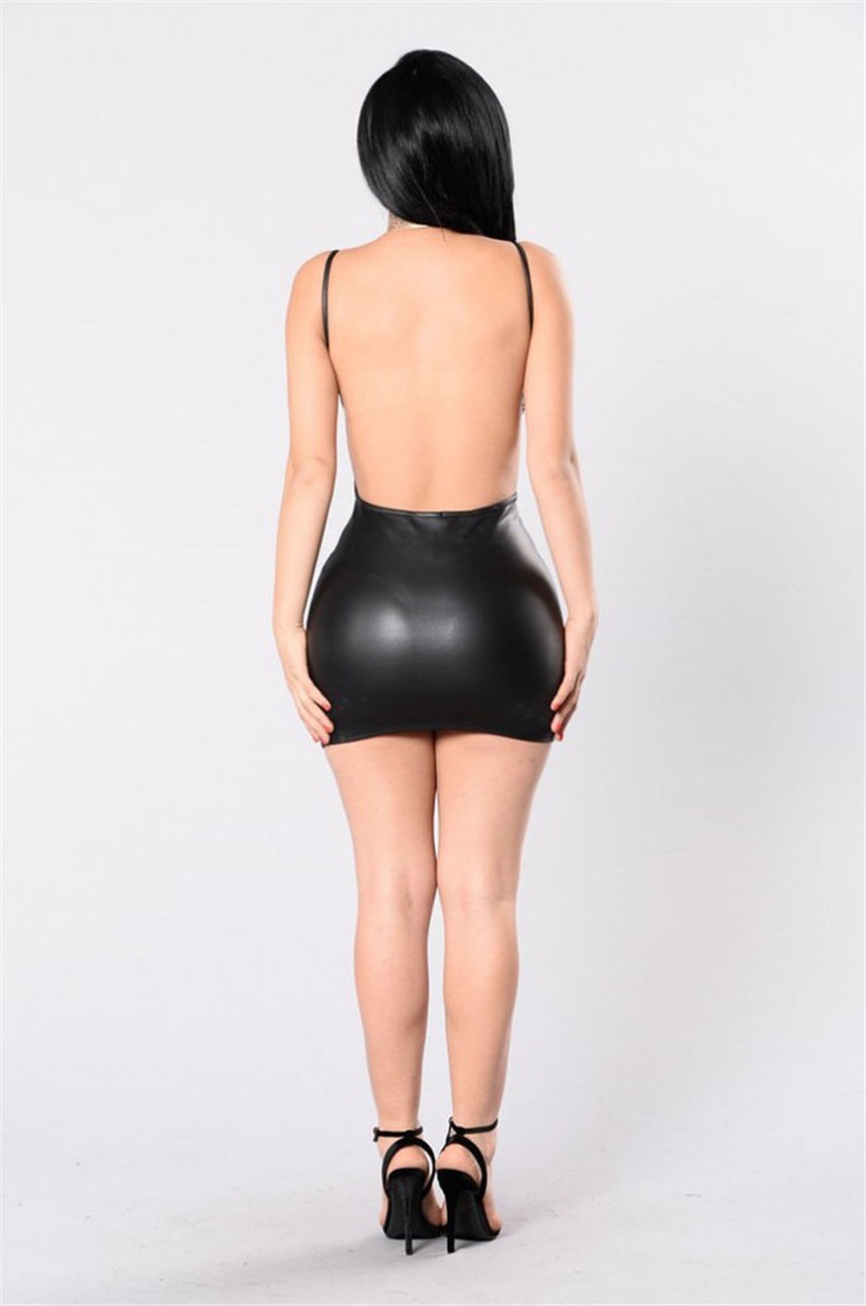 Vestido Negro Cuero Sintético Noche Sexy Atrevido Super Hot 469 00