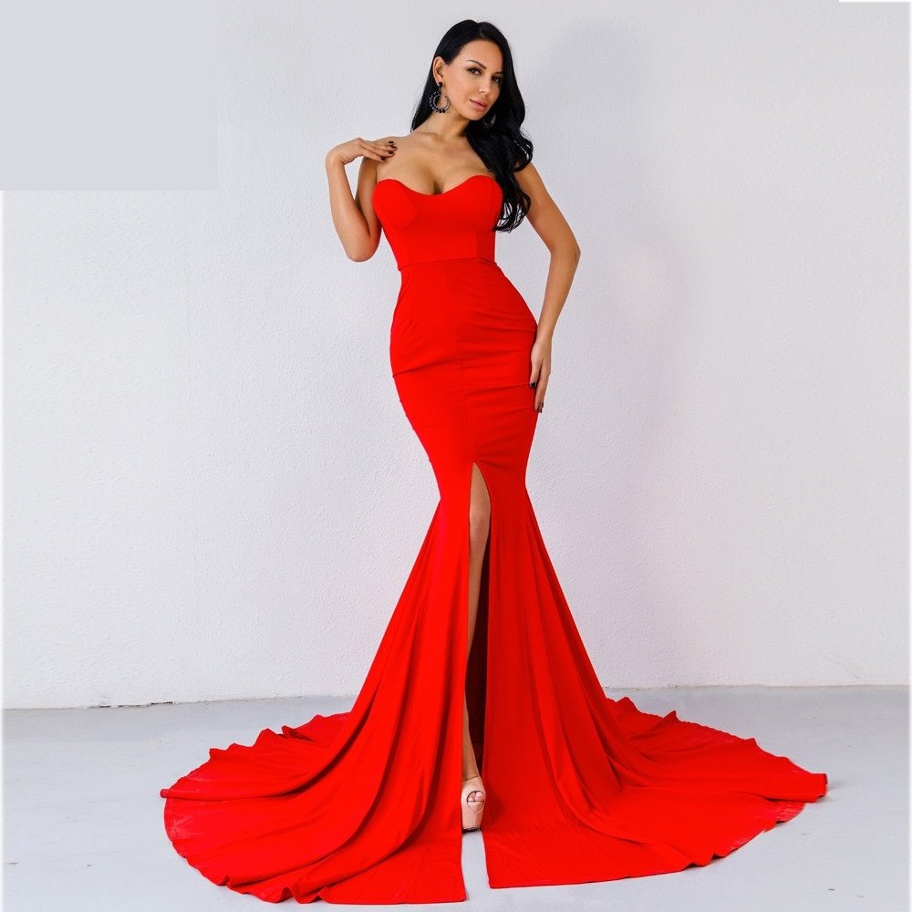 Vestido Noche Largo Fiesta Sexy Graduacion Stretch Rojo Push 1 999